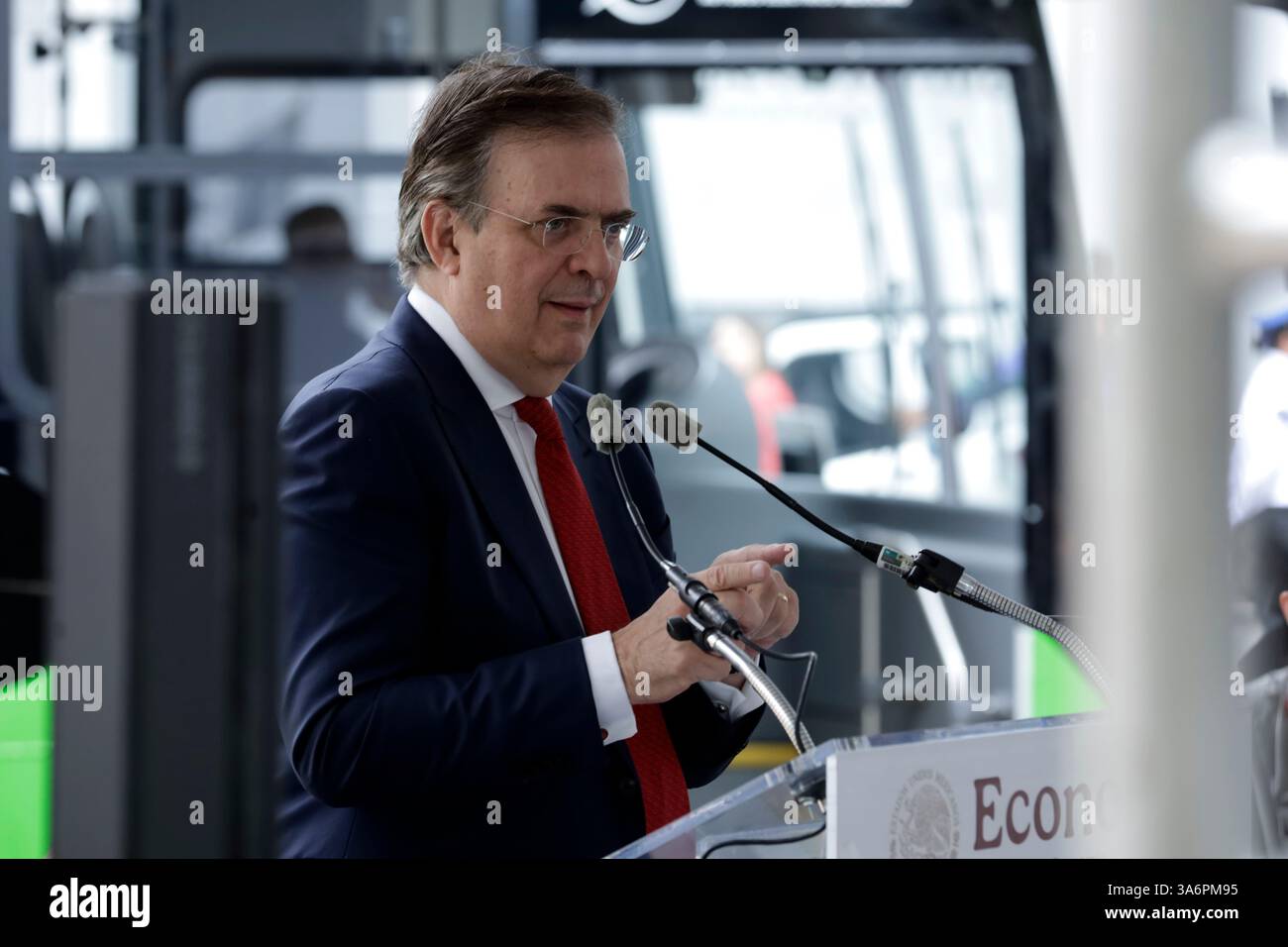Mexico's Secretary of Economy, Marcelo Ebrard, speaking, during the ...