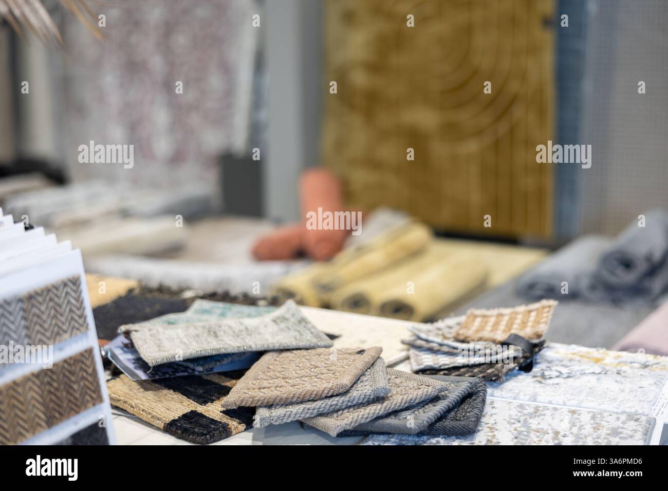 Samples of carpets made of different materials, density, softness and ...