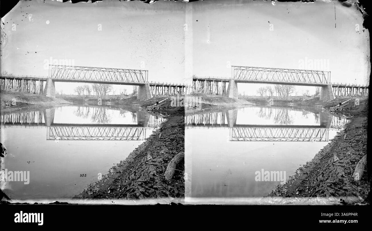 This photograph captures the northern pacific railroad bridge be hi-res ...