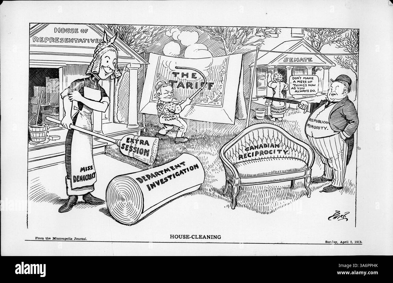 The 1910 political cartoon depicts speaker clark and miss democr hi-res ...