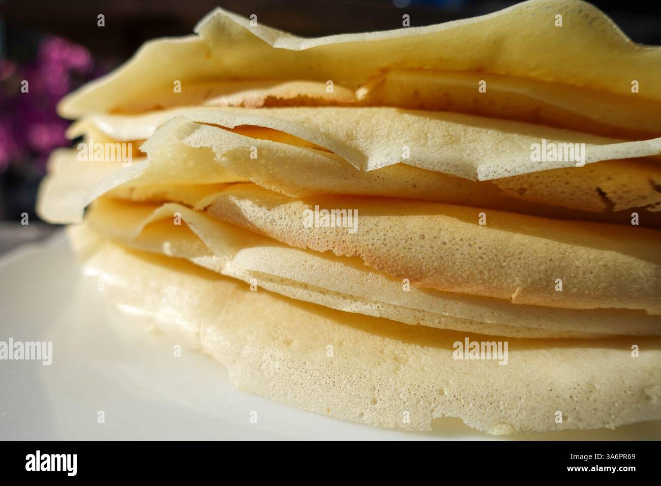 Golden Stack of Fresh Crepes Stock Photo - Alamy