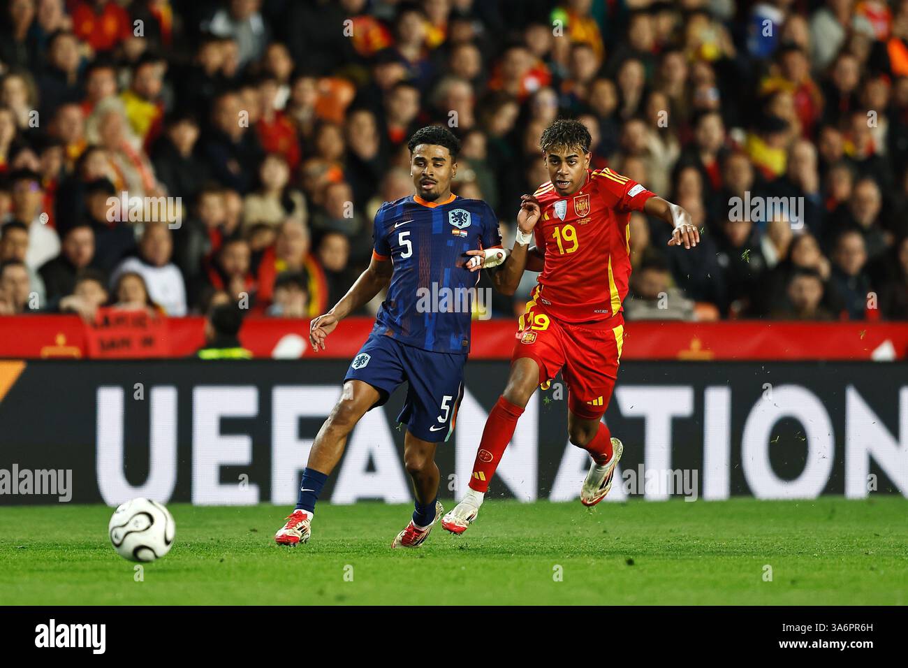 Valencia, Spain. 23rd Mar, 2025. (L-R) Ian Maatsen (NED), Lamine Yamal ...