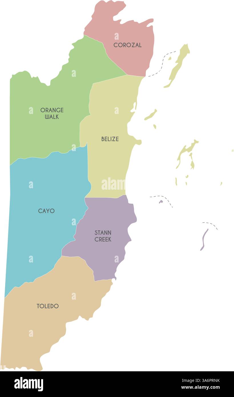 Vector regional map of Belize with districts or territories and ...