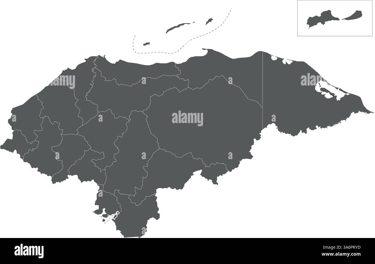 Vector regional blank map of Honduras with departments or territories ...