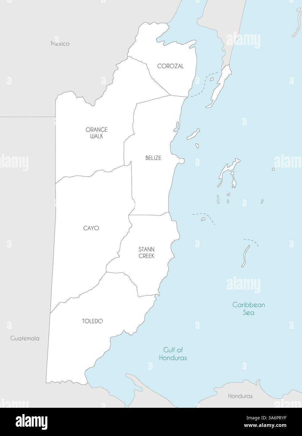 Vector regional map of Belize with districts and administrative ...