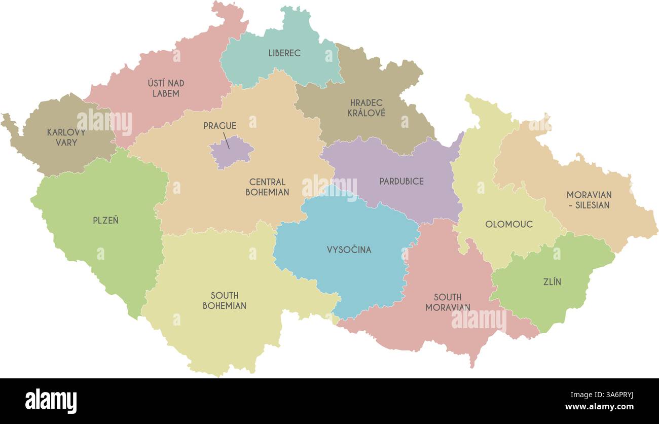 Vector map of Czechia or Czech Republic with regions or territories and ...