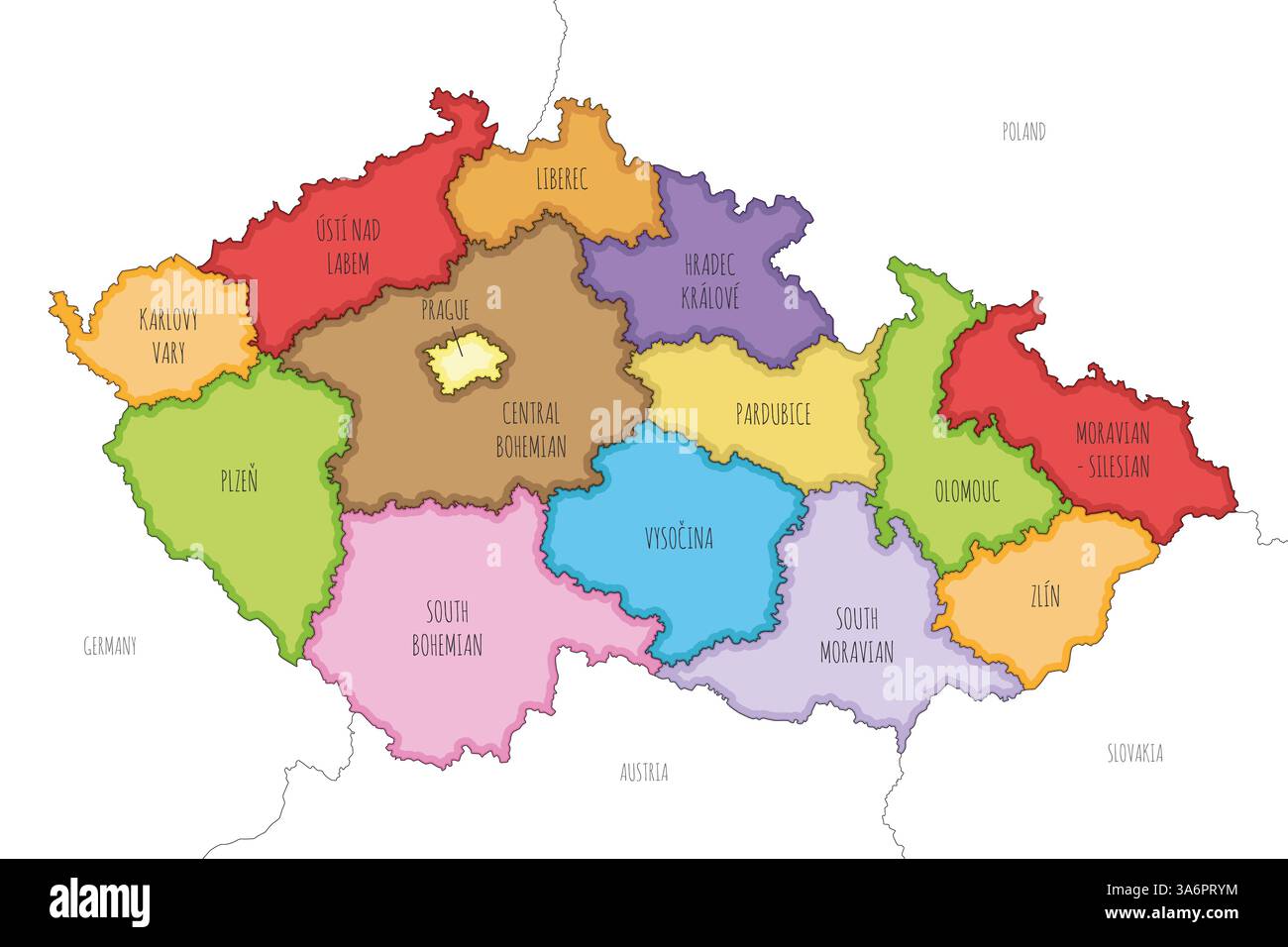 Vector illustrated map of Czechia or Czech Republic with regions and ...