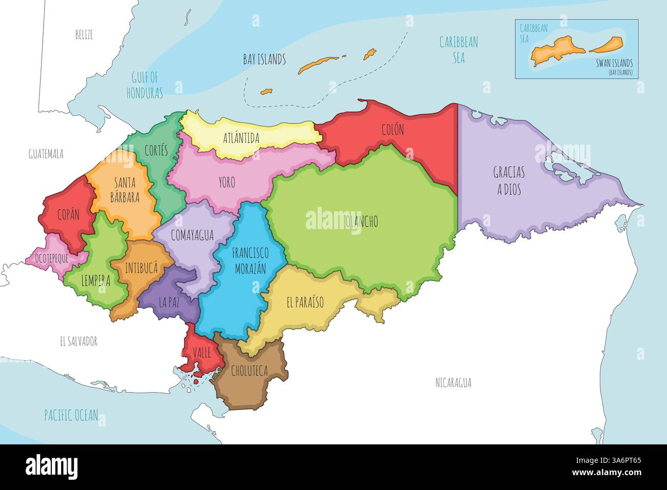 Vector illustrated regional map of Honduras with departments and ...