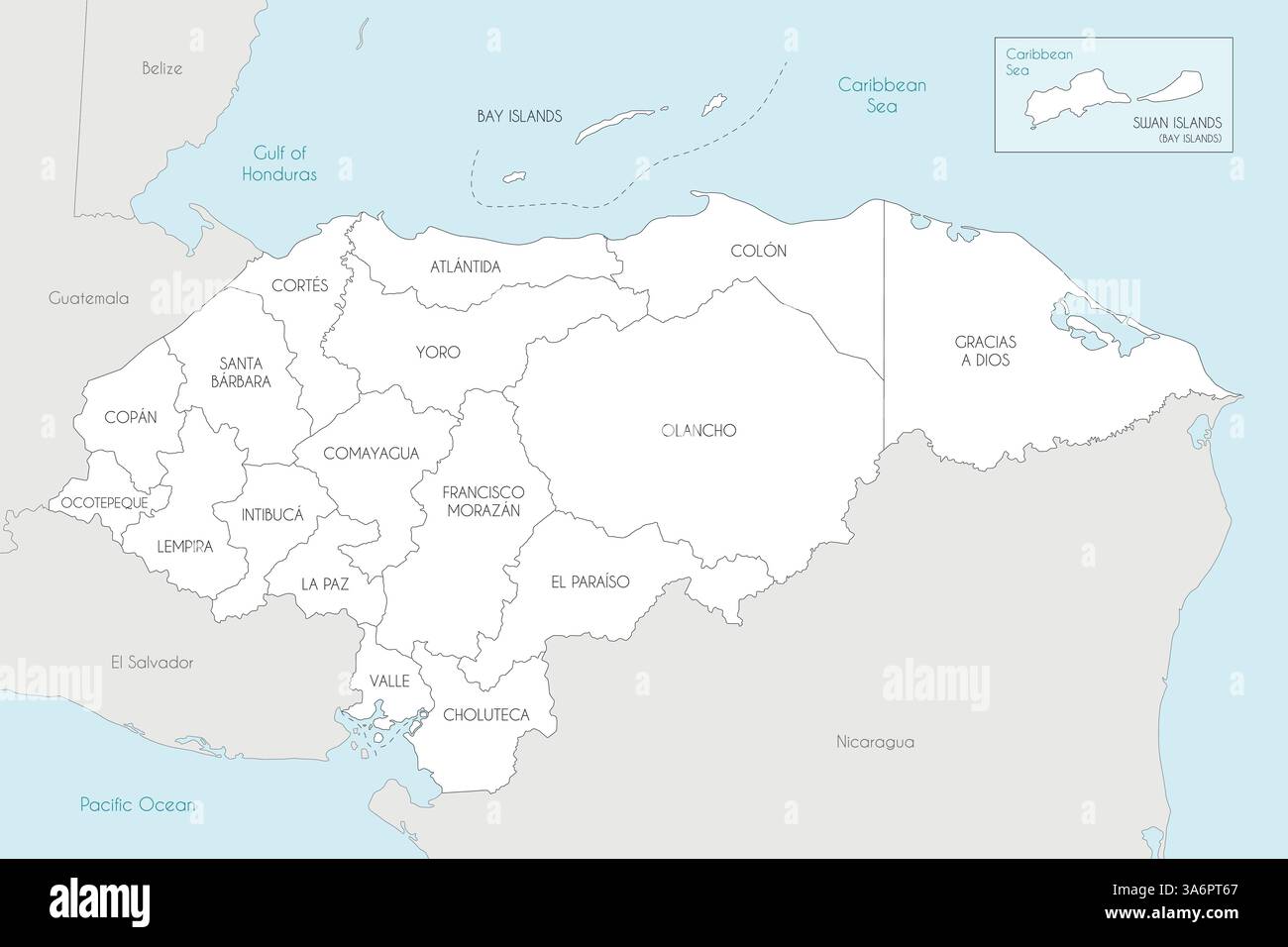 Vector regional map of Honduras with departments and administrative ...