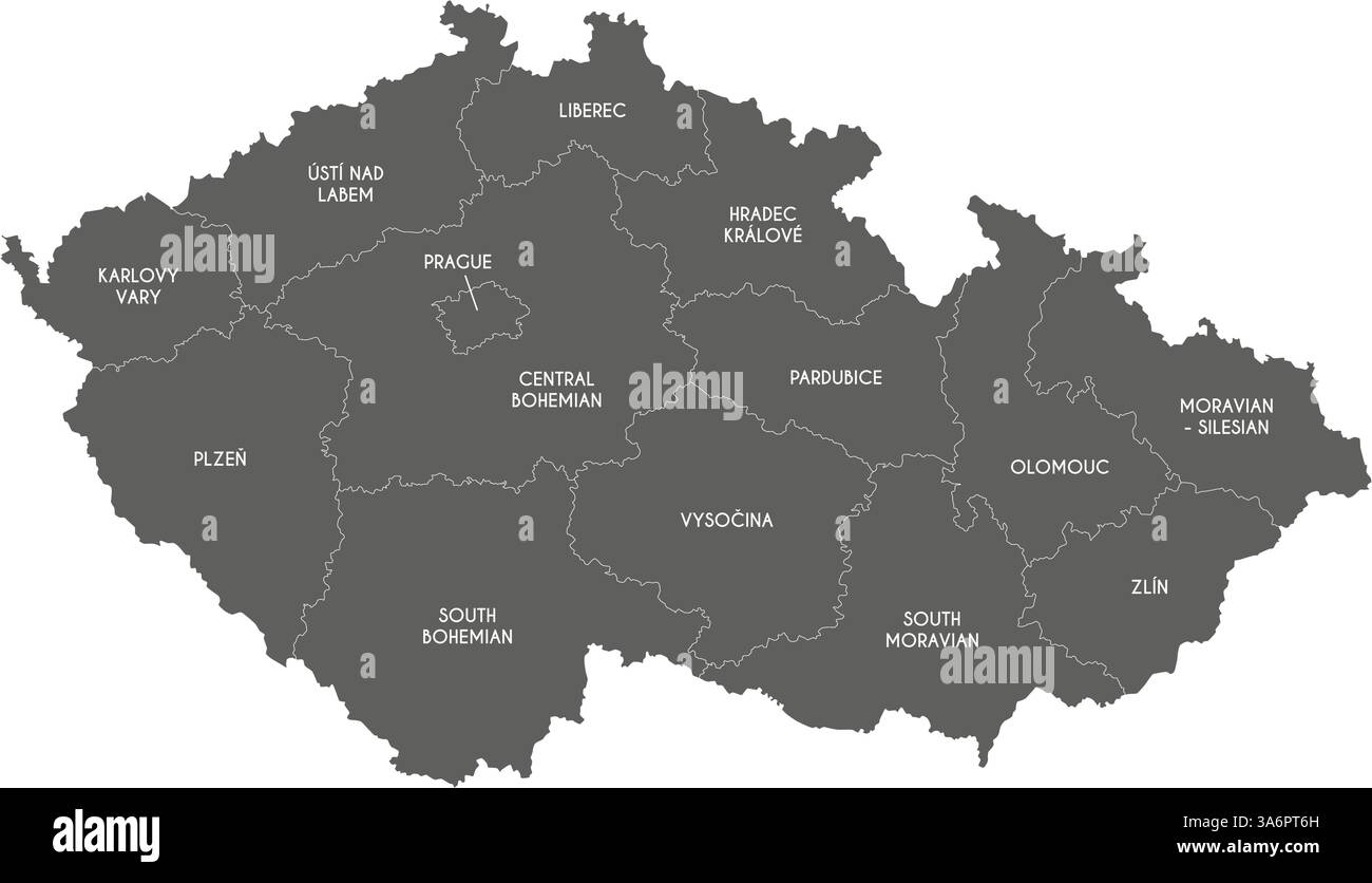 Vector map of Czechia or Czech Republic with regions or territories and ...