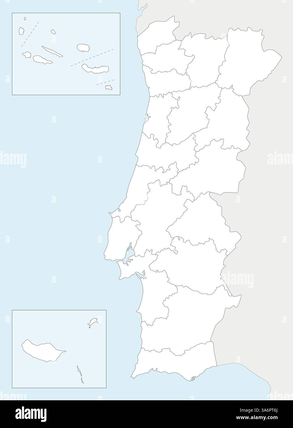Vector regional blank map of Portugal with districts, autonomous ...