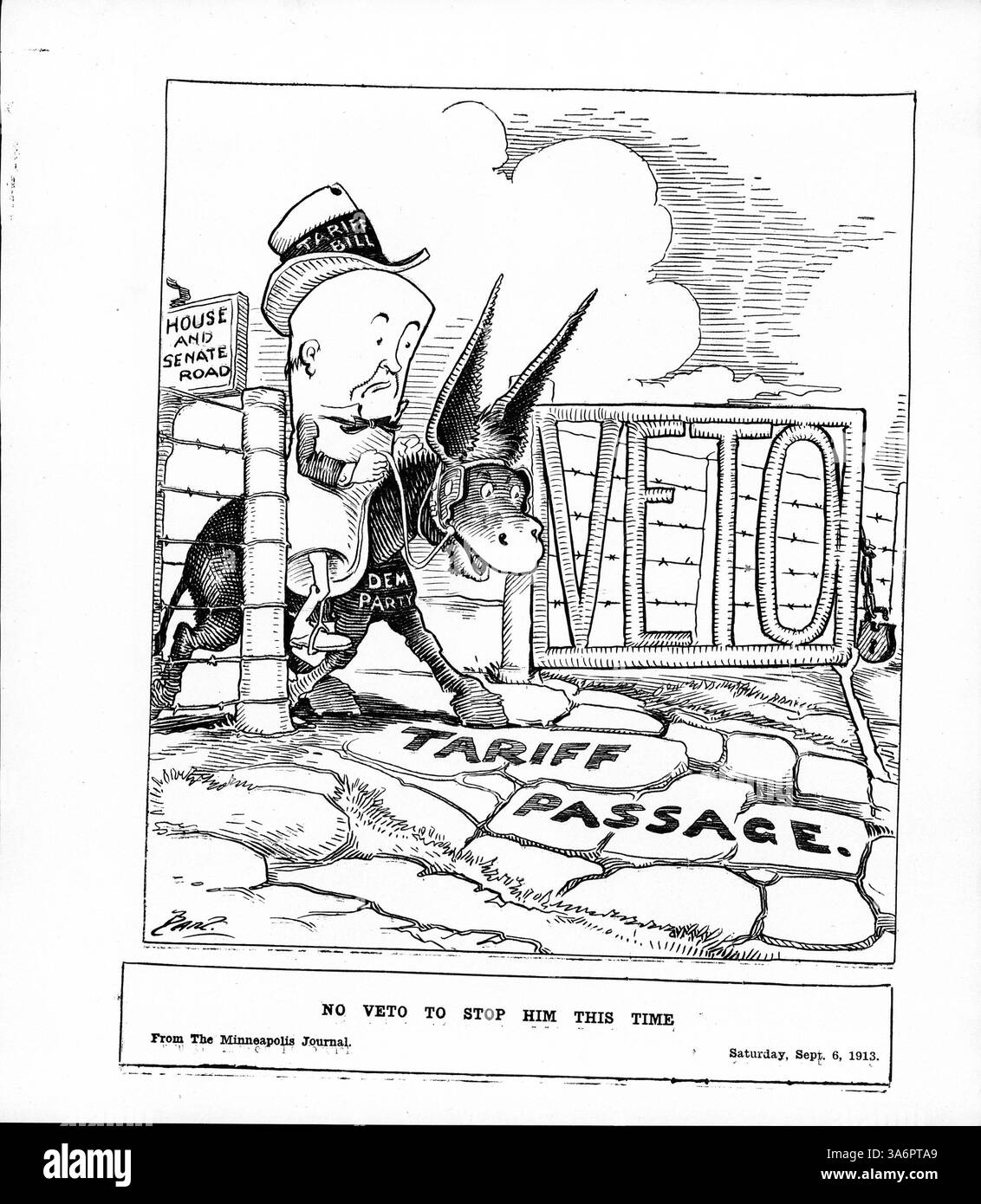 This political cartoon depicts the passage of the Tariff Bill, with the ...