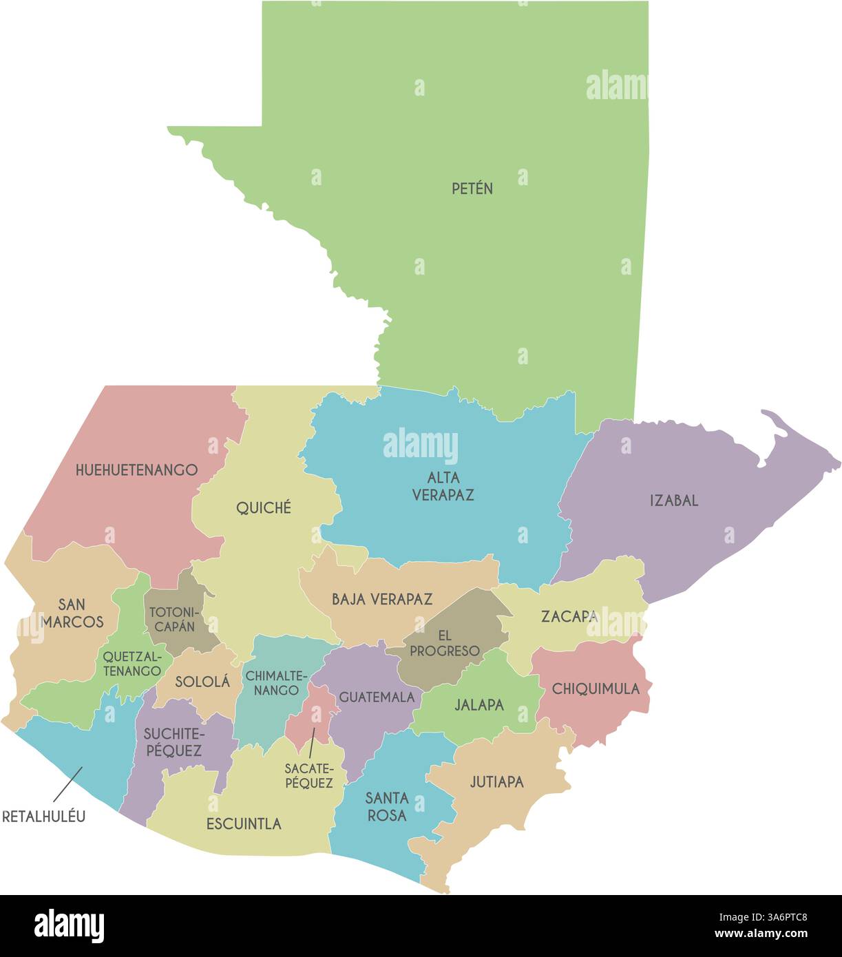 Vector regional map of Guatemala with departments or territories and ...
