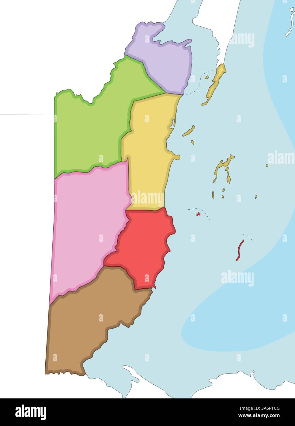 Vector illustrated regional blank map of Belize with districts and administrative divisions, and ...