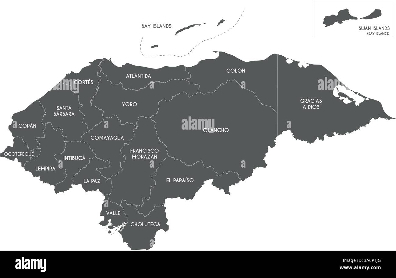 Vector regional map of Honduras with departments or territories and ...