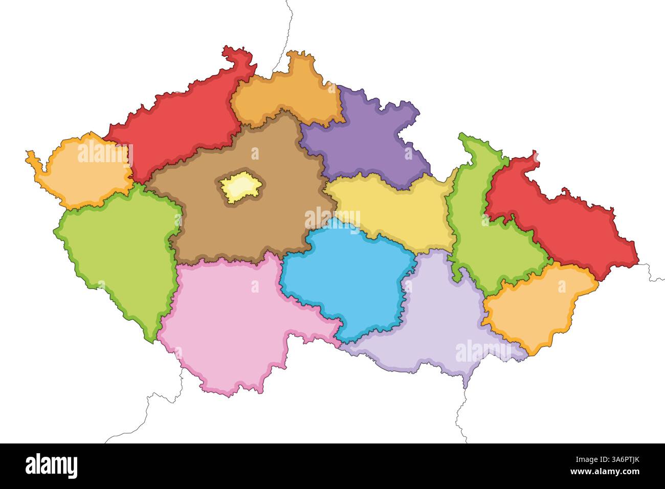 Vector illustrated blank map of Czechia or Czech Republic with regions and administrative ...