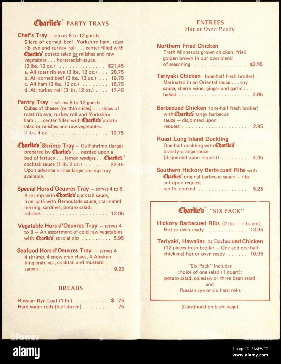 This 1976 menu from charlies cafe exceptionale lists various dishes hi ...