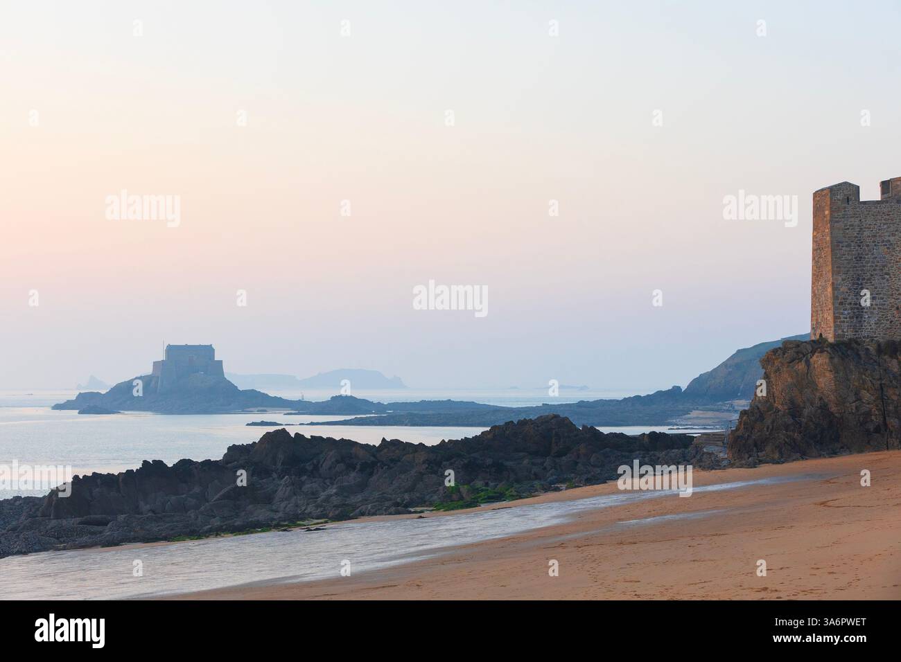 Bon-Secours beach and fort (1689-1707) on the tidal island Petit Bé in ...