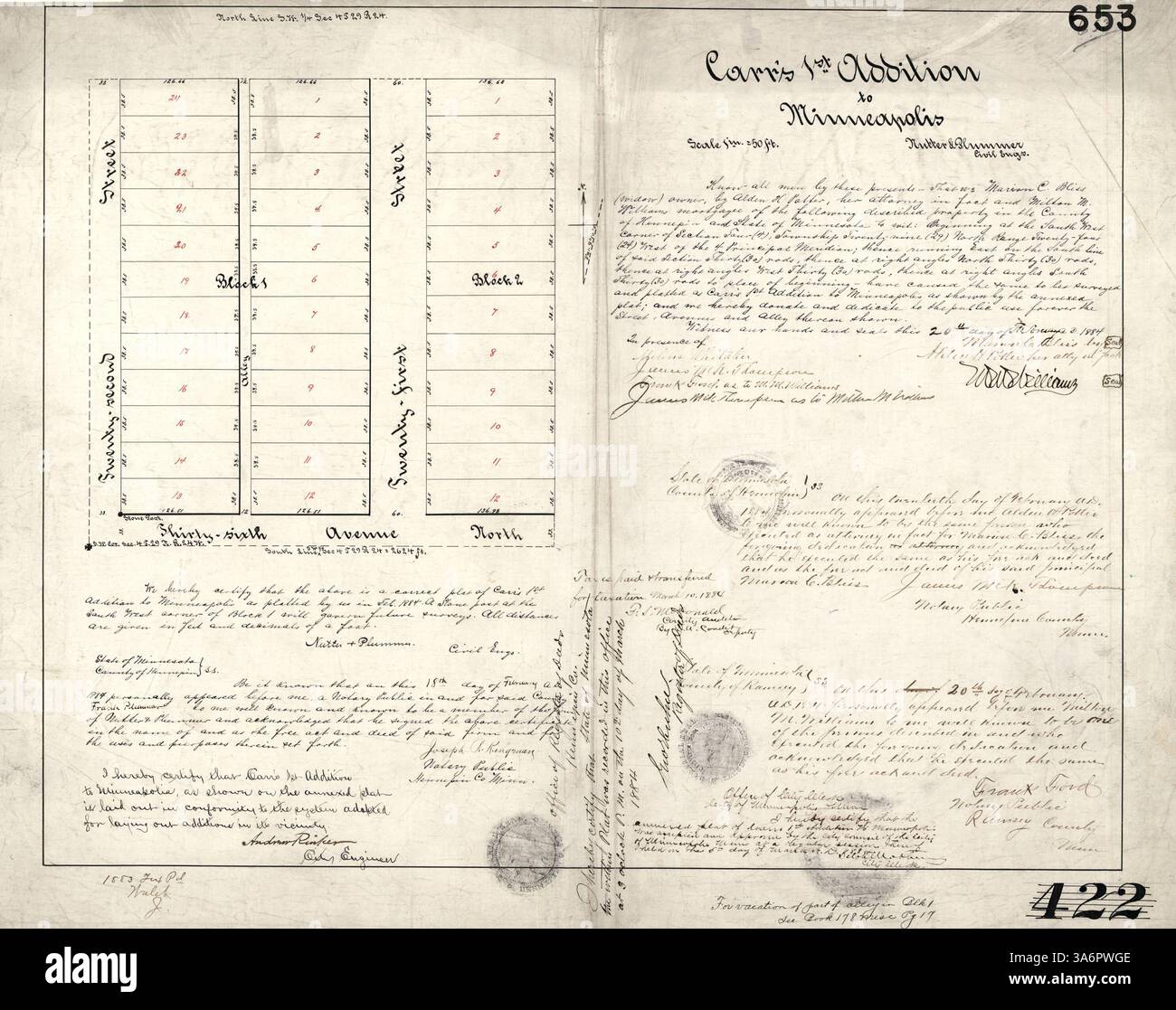 Carr's First Addition to Minneapolis details a residential development ...