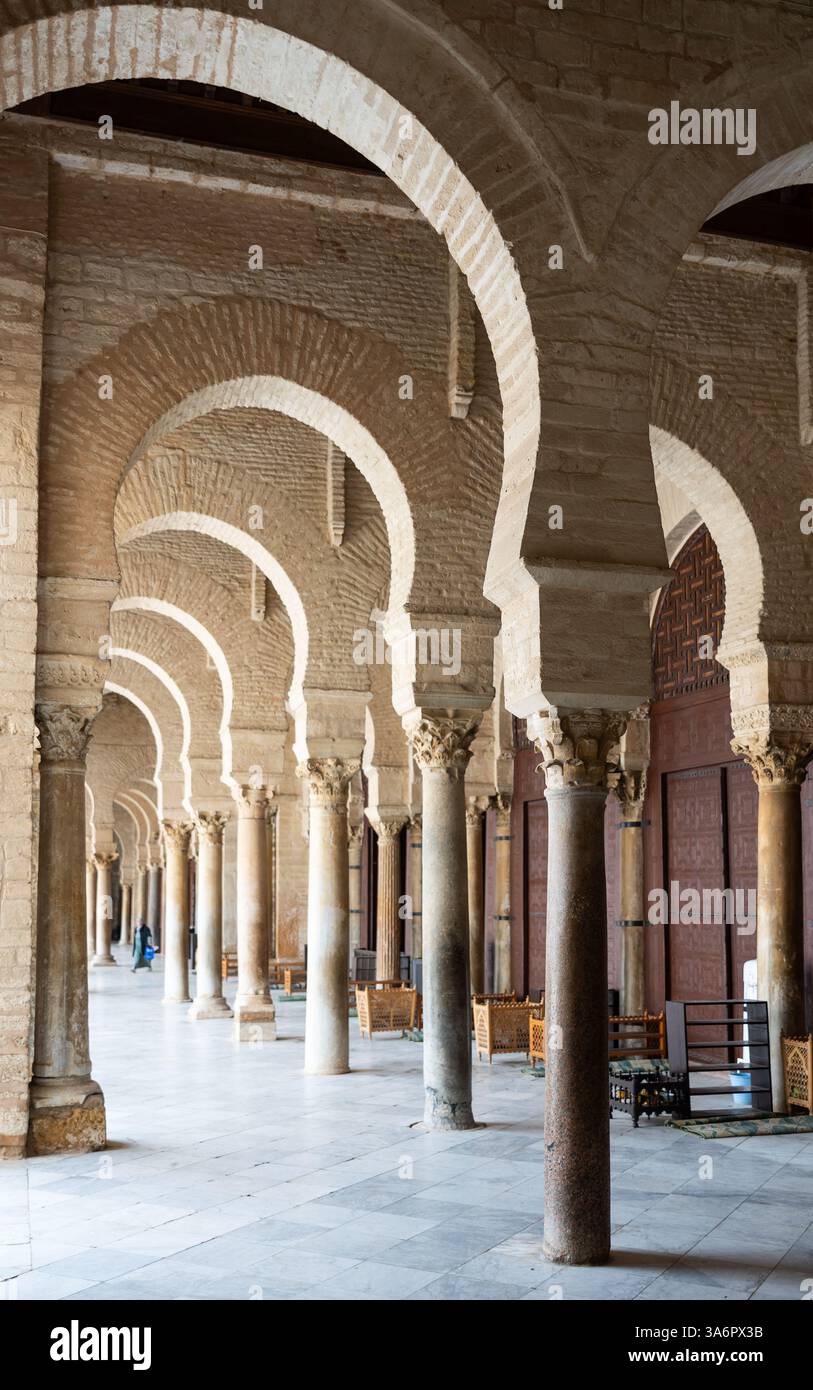 Capitals of ancient Roman column reused in Great Mosque of Kairouan, in ...