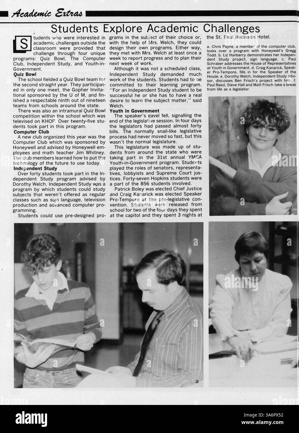 The 1985 yearbook 'Regalia' from Hopkins High School covers athletics, clubs, student portraits ...