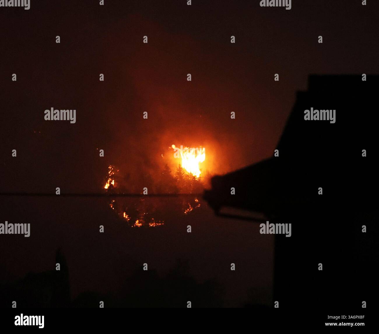 A photo shows a spreading forest fire in Imabari City, Ehime Prefecture ...