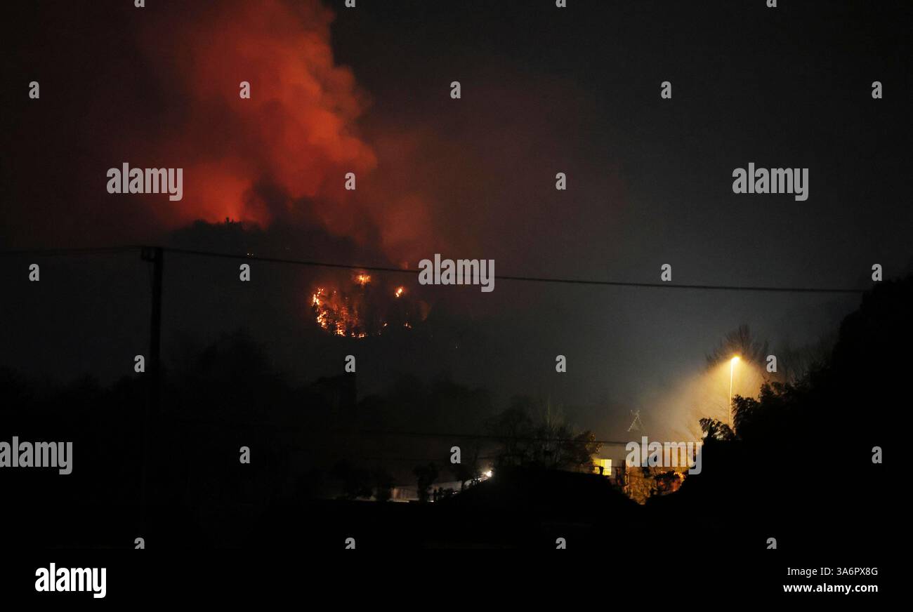 A photo shows a spreading forest fire in Imabari City, Ehime Prefecture ...
