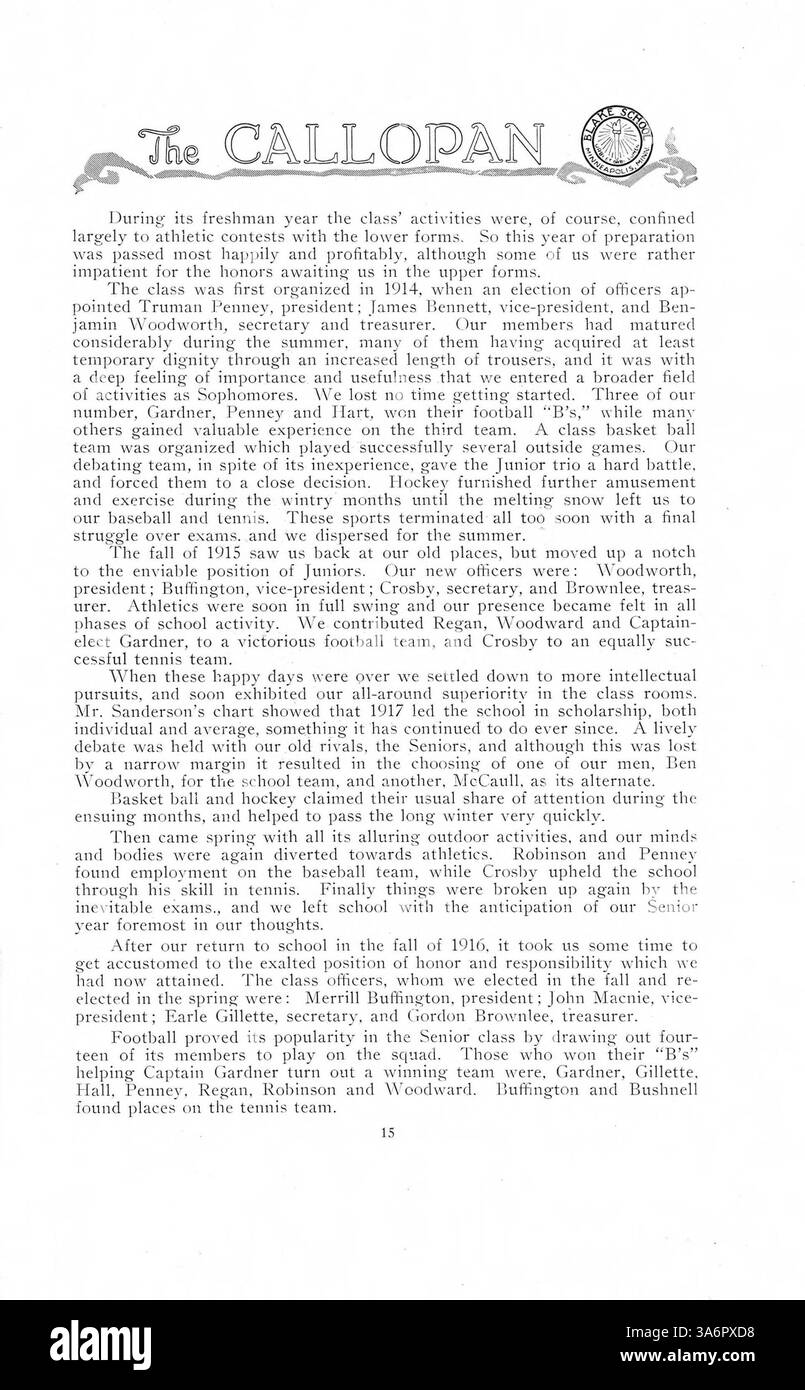 The 1917 'Callopan' yearbook from Blake School provides a visual and ...
