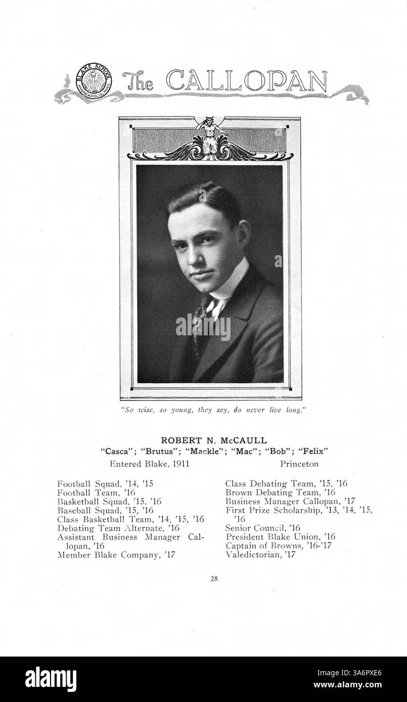 Blake School's 1917 yearbook, 'Callopan', presents a detailed account ...