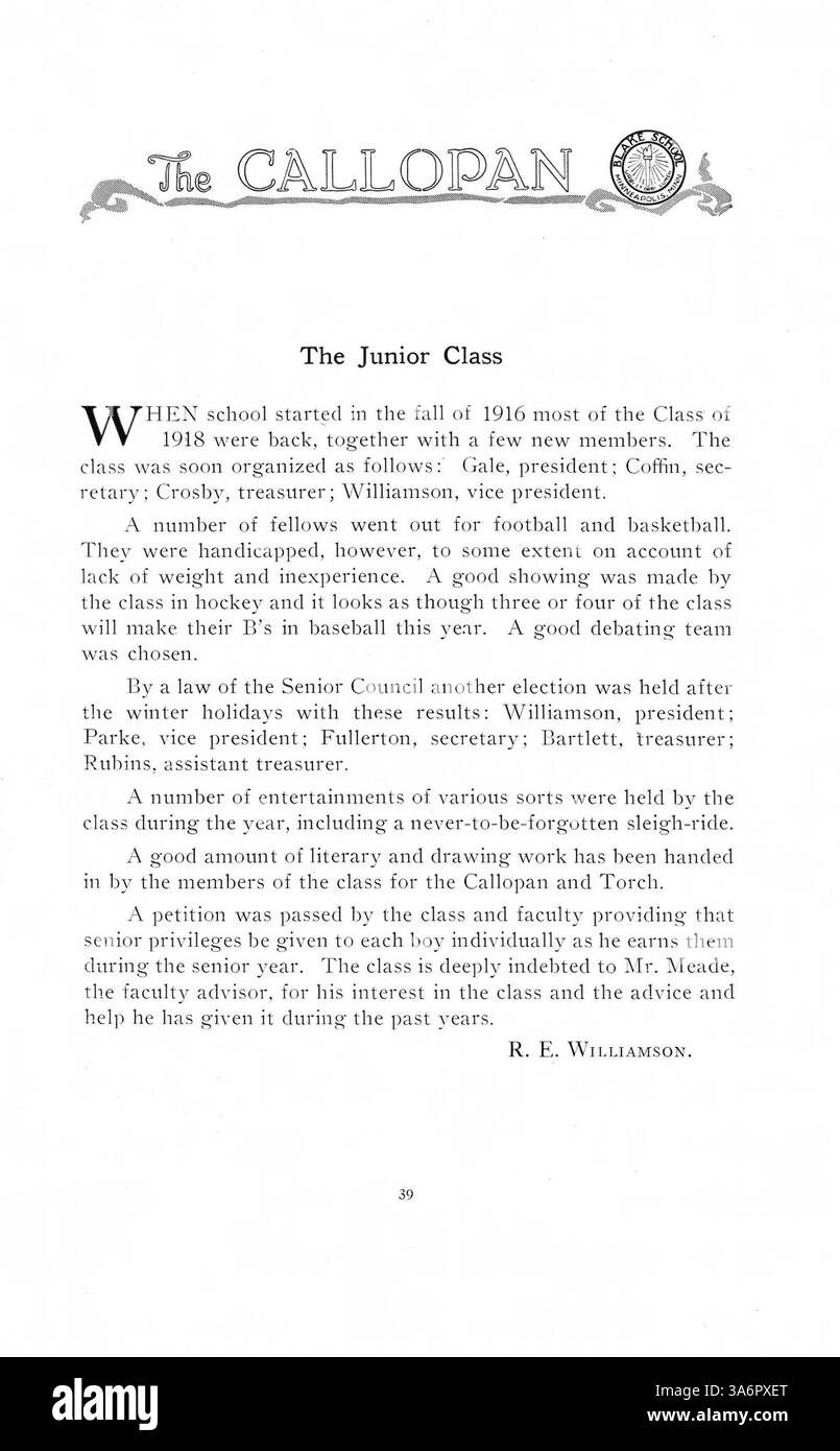 The 'Callopan' yearbook from Blake School, 1917, offers a comprehensive ...