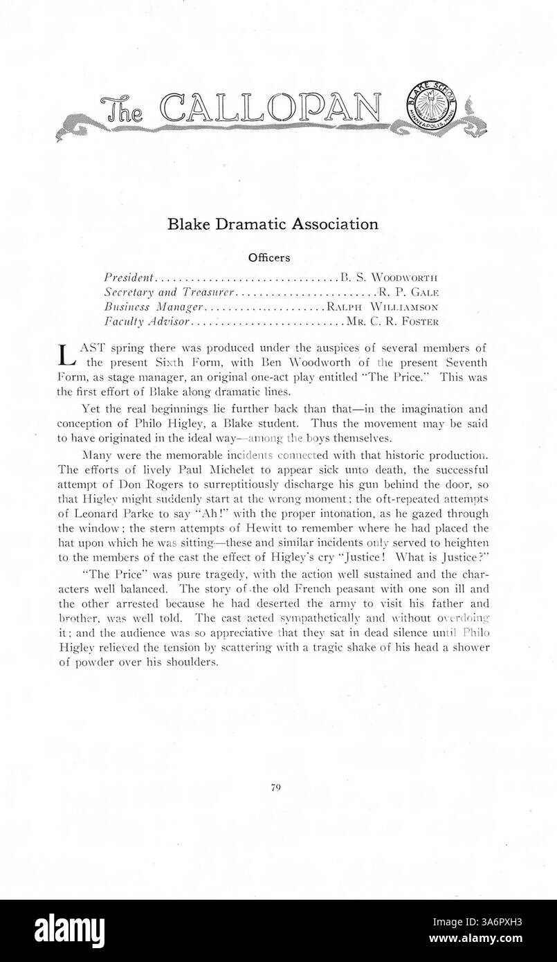 The 1917 Blake School yearbook, 'The Callopan,' documents students ...