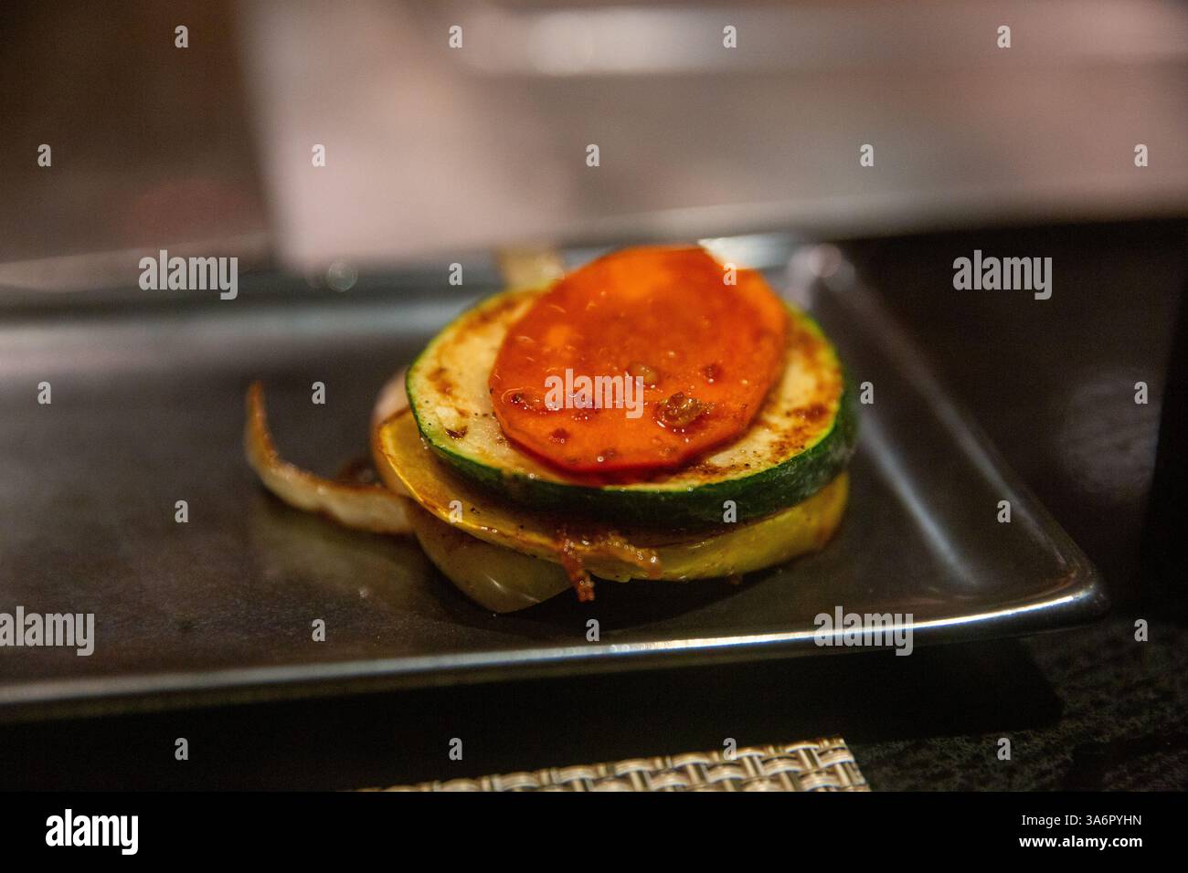 Grilled vegetable tower at a japanese steak house Stock Photo - Alamy