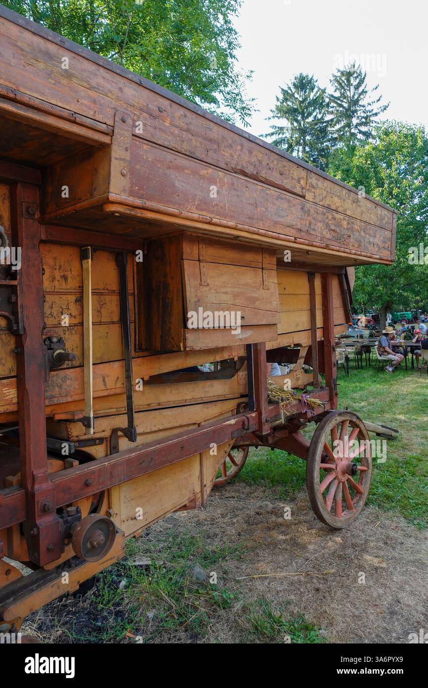 Antique Wooden Threshing Machine on Display Stock Photo - Alamy