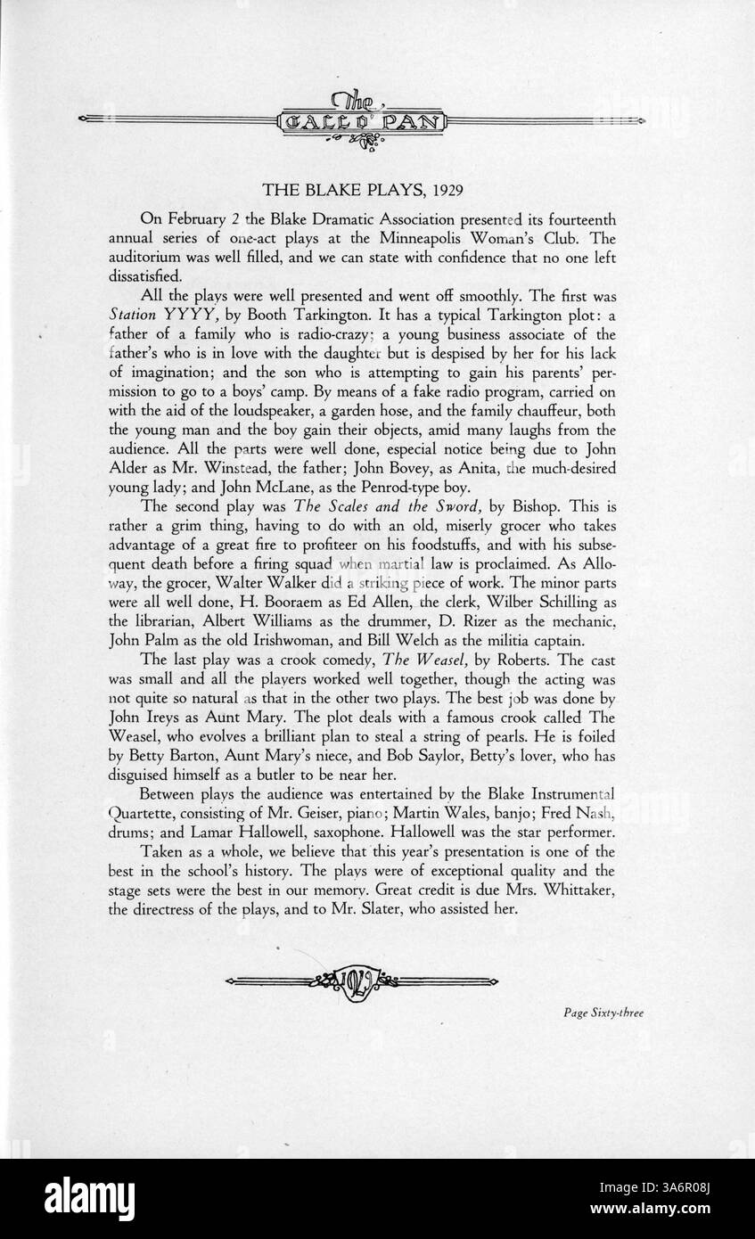 The 1929 'Call-O'-Pan' yearbook from Blake School showcases students ...