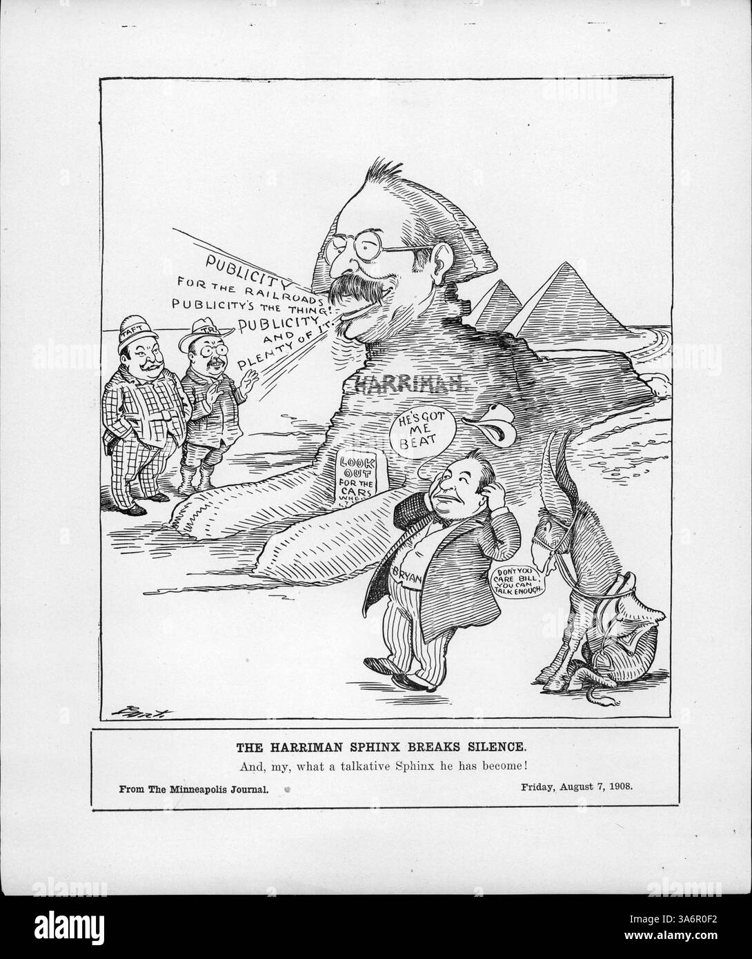 The political cartoon 'The Harriman Sphinx Breaks Silence' features ...