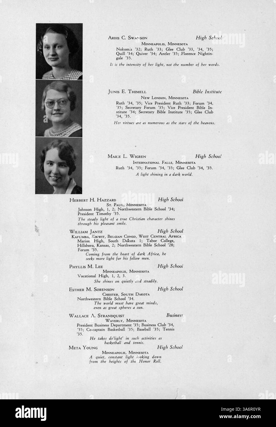 The 1935 Antler Yearbook from Minnehaha Academy records student and ...