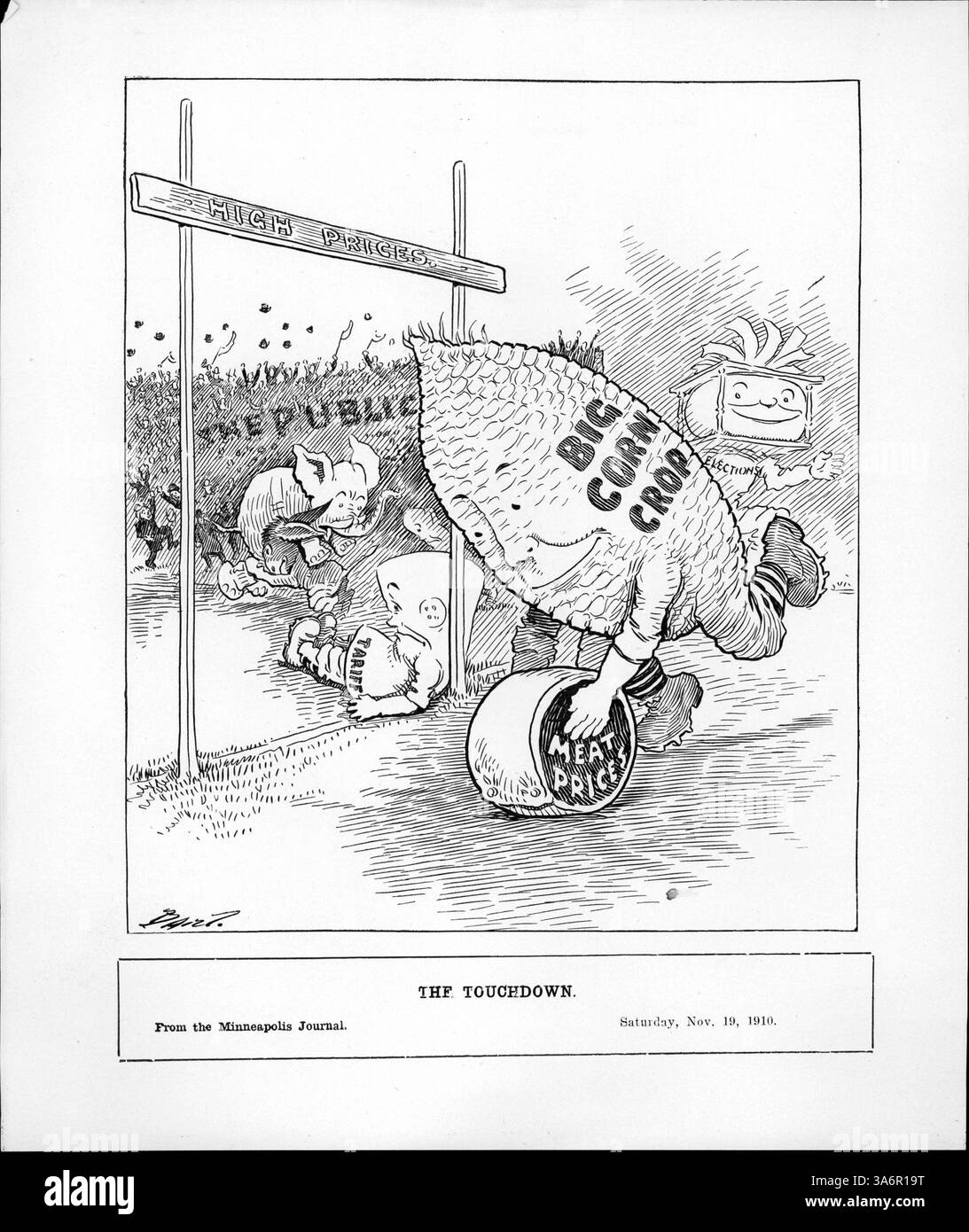 The political cartoon 'The Touchdown' depicts a football game ...