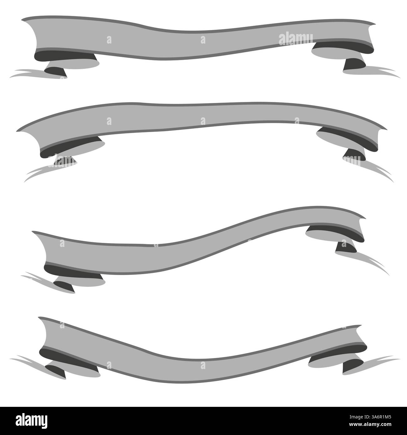 Set of ribbons. Curved scroll banners. Gray decorative shapes. Elegant ...