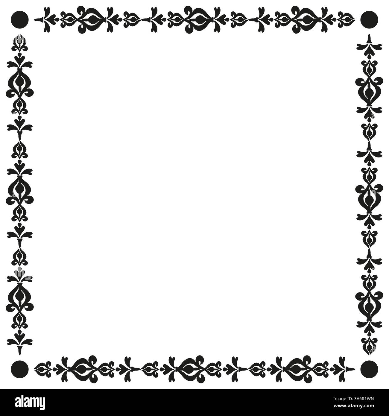 Floral decorative border. Black ornamental frame. Traditional corner ...