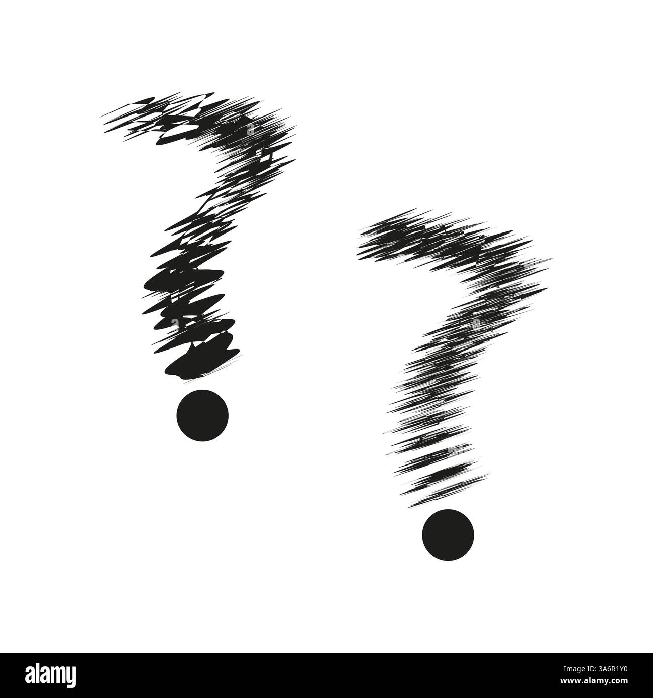 Scribbled question marks. Black abstract strokes. Hand drawn shapes ...