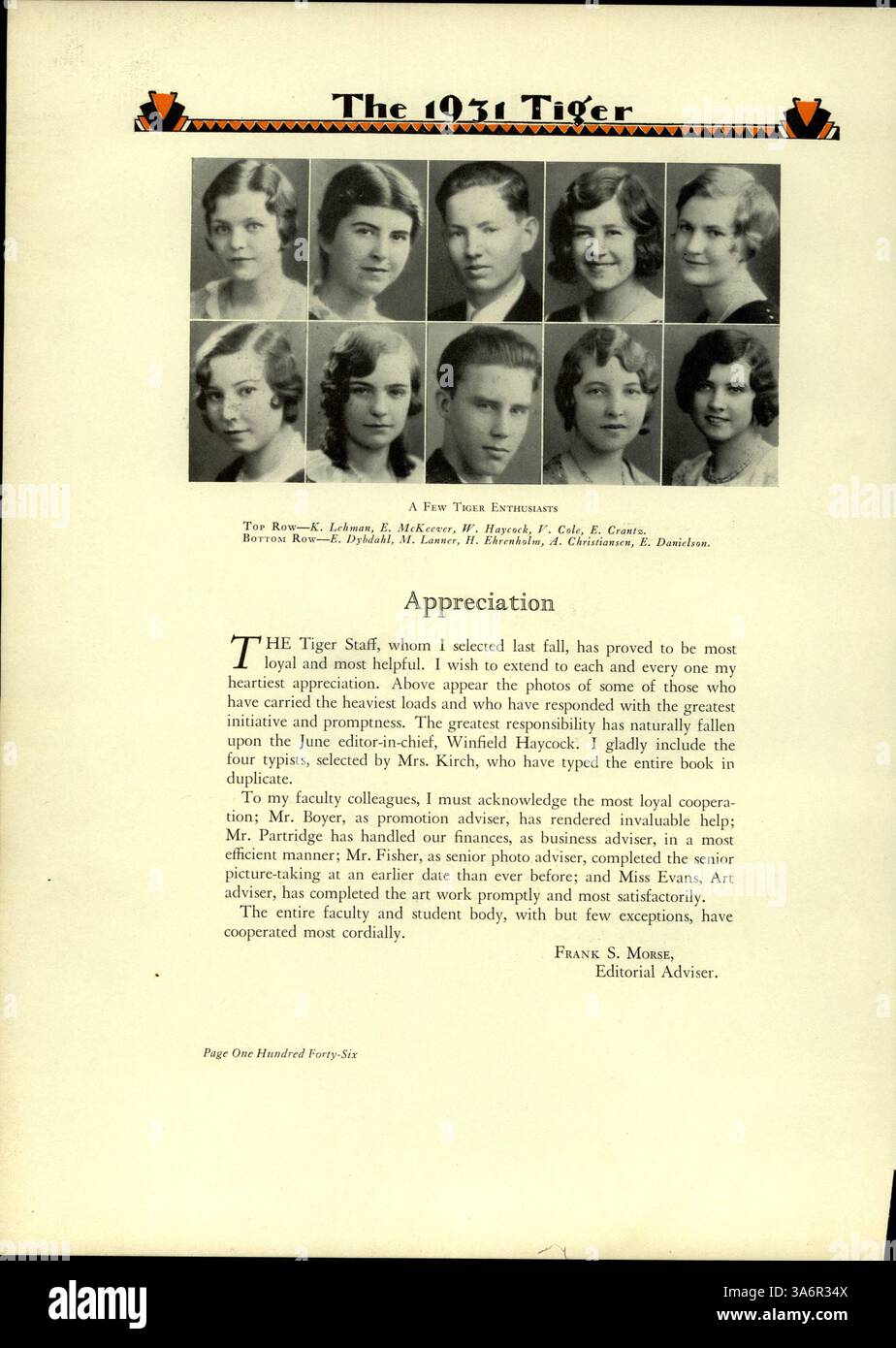 The 1931 South High Yearbook, 'Tiger', documents the events of the 1930 ...