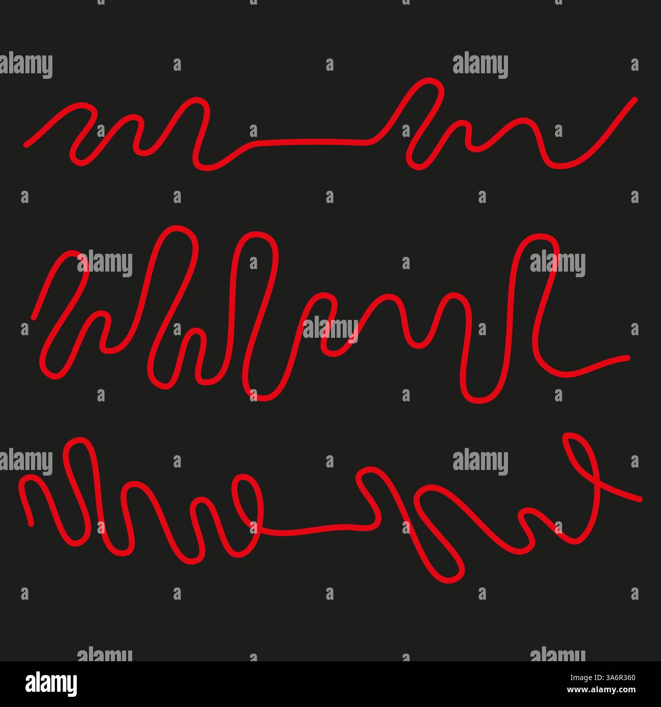 Red wavy lines. Abstract flowing shape. Black background vector. Smooth ...