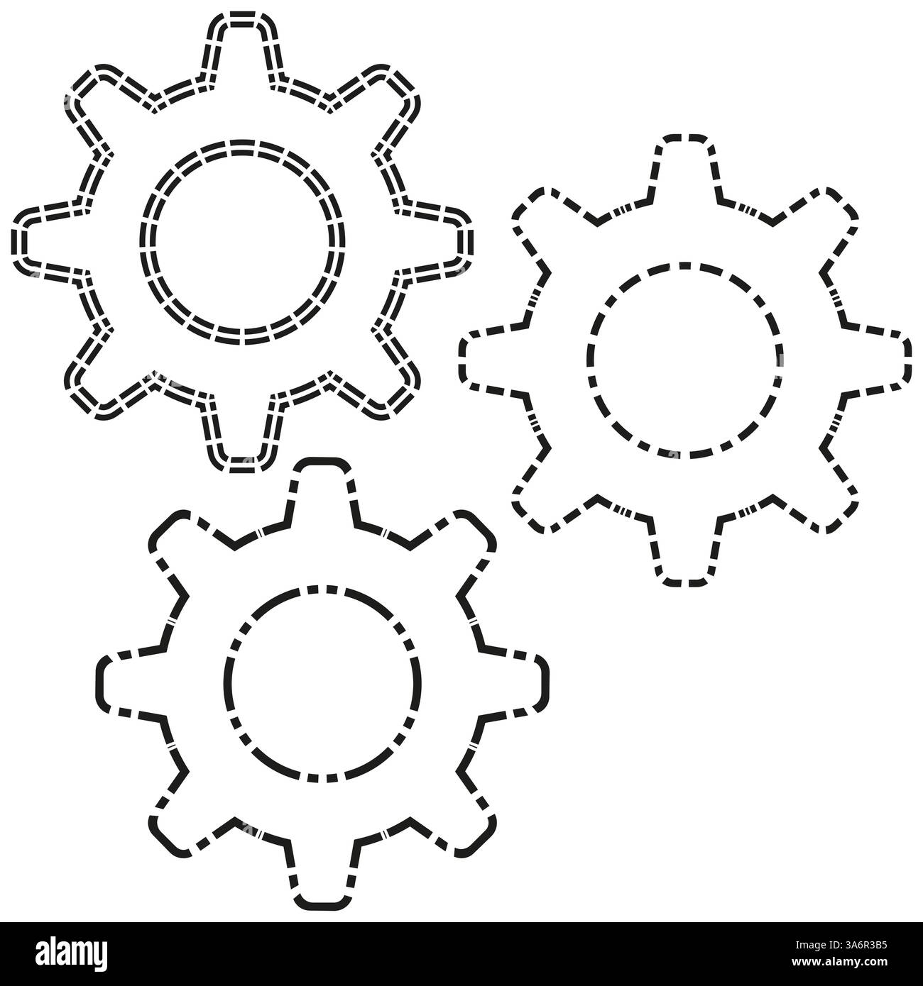 Dashed gear icons. Mechanical cog symbol. Industrial wheel shape ...