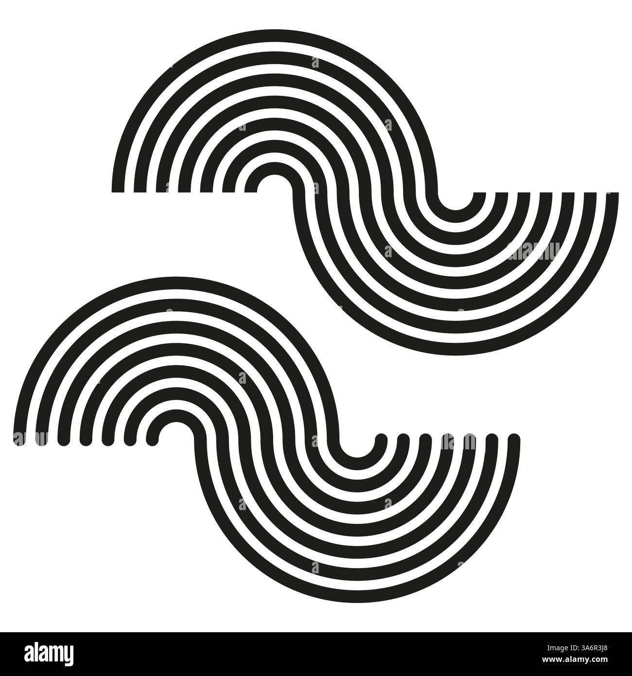Wavy vector arcs. Symmetrical black lines. Concentric curved shapes. Dynamic abstract elements ...