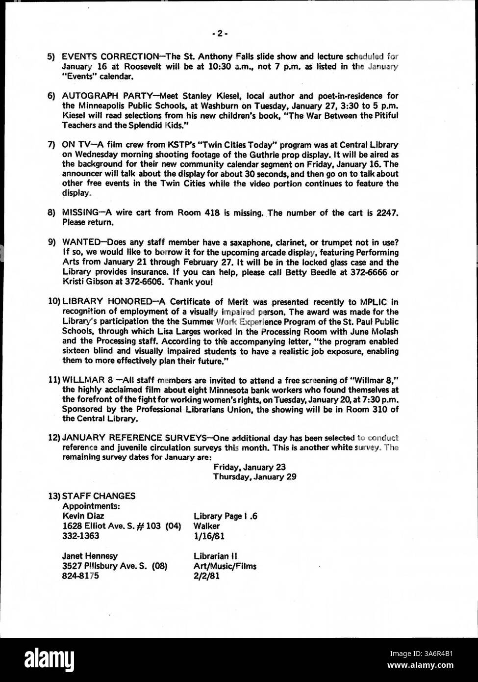 This 1981 Minneapolis Public Library Official Bulletin includes key ...