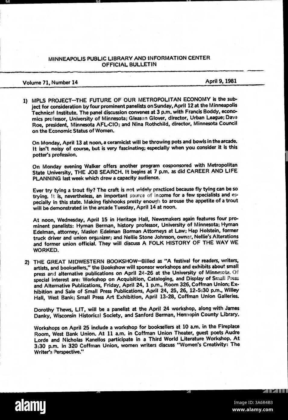 This 1981 edition of the Minneapolis Public Library Official Bulletin ...