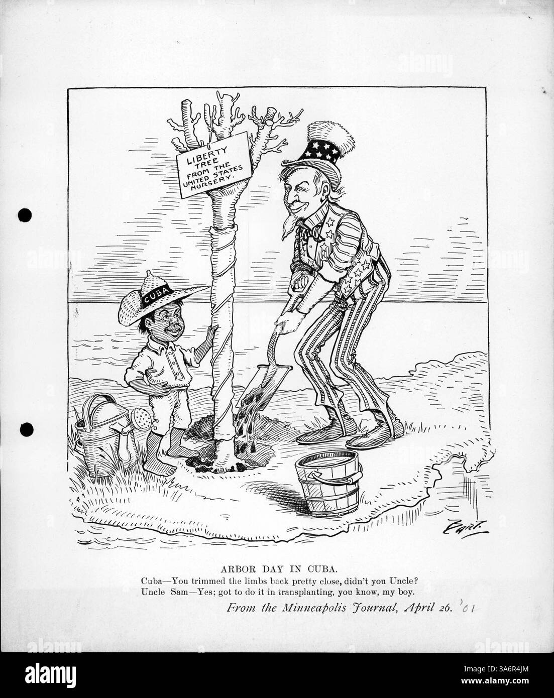 The image humorously depicts Uncle Sam and Cuba planting a Liberty Tree ...