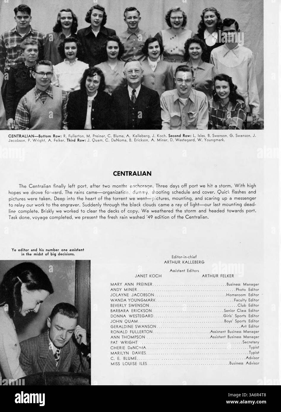 This high school yearbook from 1949, the Centralian, features students, faculty, athletics, and ...
