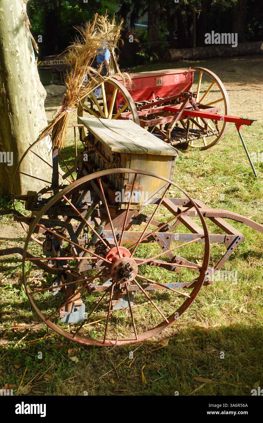 Antique Seed Drill with Wooden Box Stock Photo - Alamy