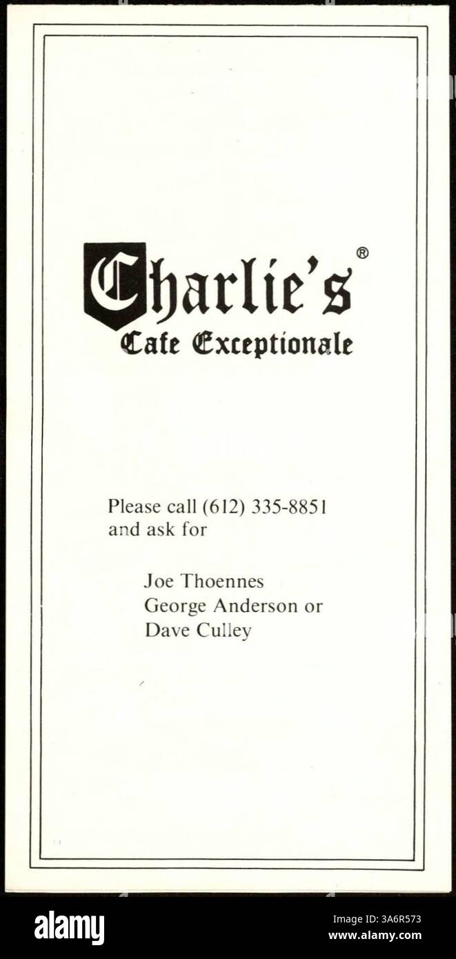 This breakfast menu from charlies cafe exceptionale in 1980 lis hi-res ...